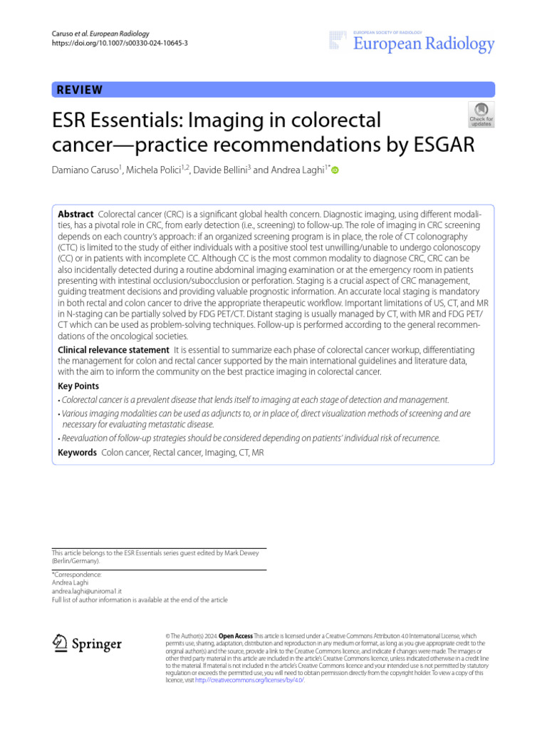 Colorectal Cancer ESGAR | PDF | Colorectal Cancer | Medical Imaging