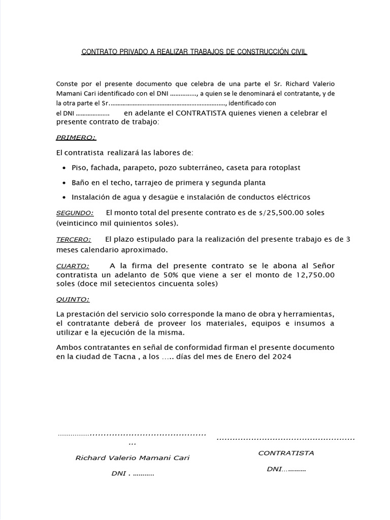 PDF Modelo de Contrato de Trabajo de Construccion | PDF