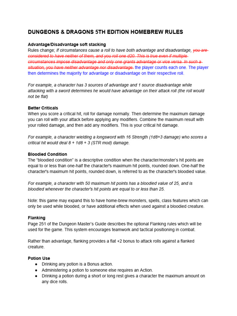 D&D 5e Homebrew Rules Guide | PDF | Dungeons & Dragons | Tabletop Games