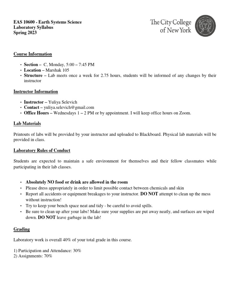 EAS 10600 Earth Systems Lab Syllabus | PDF | Academic Integrity ...