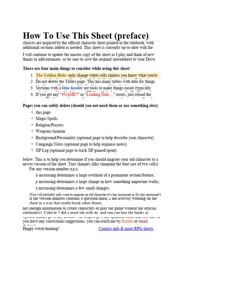 WFRP 4e Character Sheet Guide | PDF | Spreadsheet