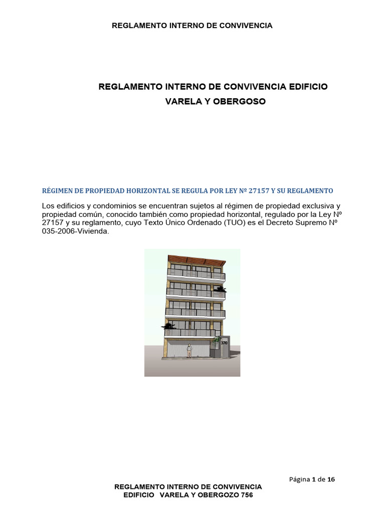 Reglamento Convivencia Edificio 756 | PDF | Propiedad | Regulación
