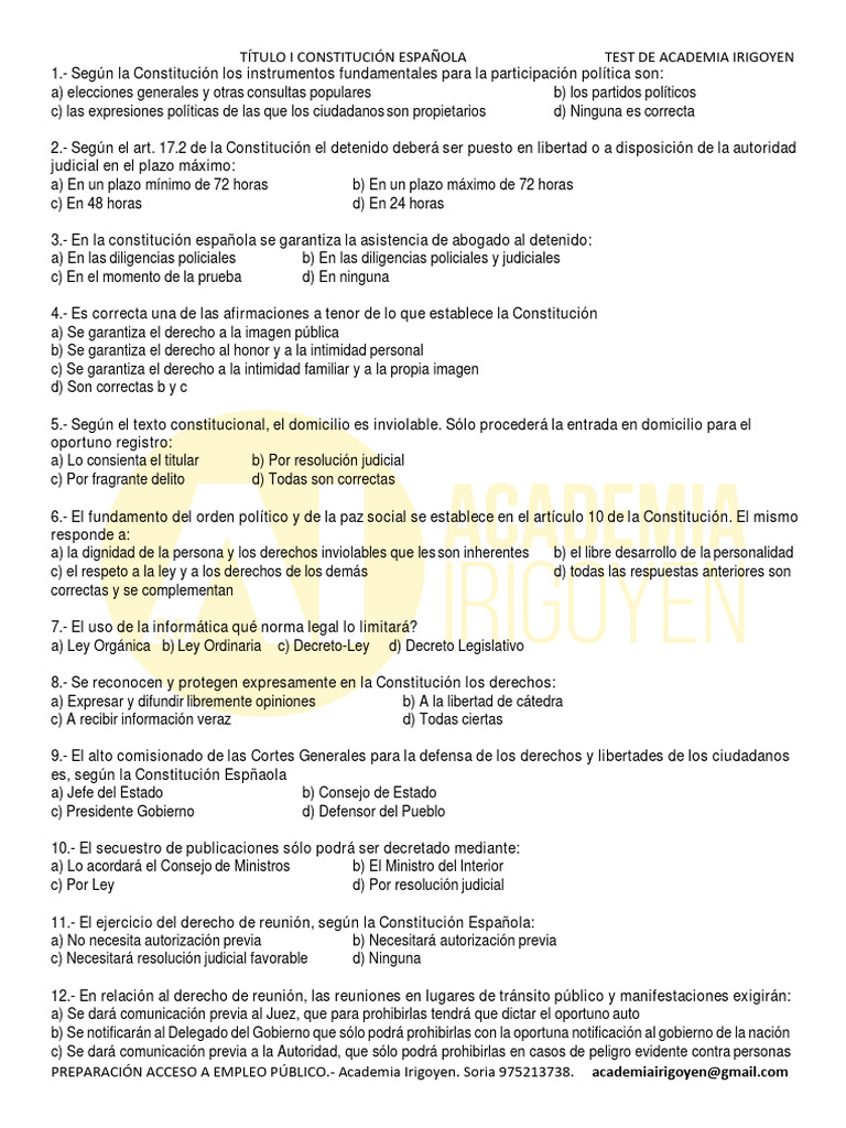 Test Constitu 20 Prg. Titulo I | PDF | Constitución | Justicia