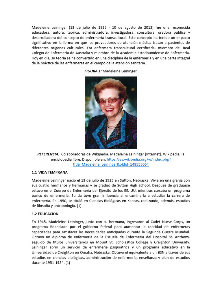 Madeleine Leininger y la Enfermería Transcultural | PDF | Enfermería