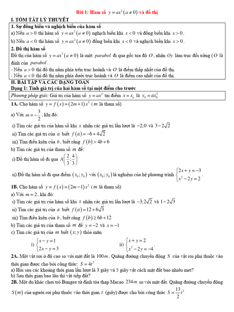 HÀM SỐ BẬC 2 - 2K9 | PDF