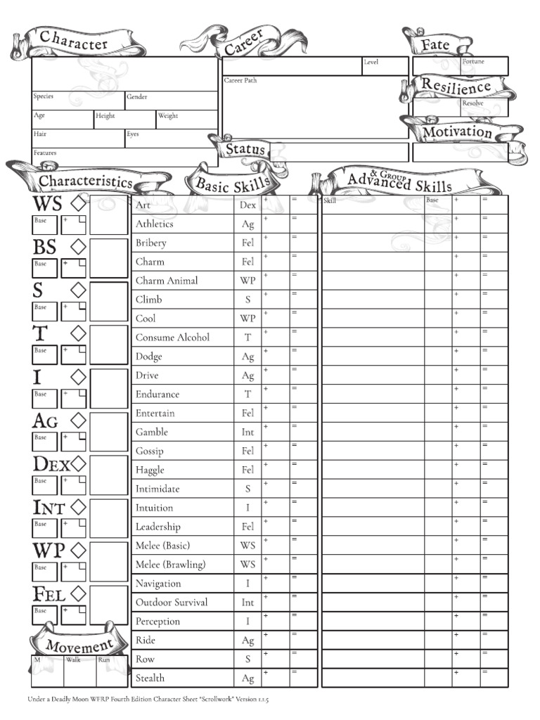 WFRP 4e Character Sheet Scrollwork-1-1-5 | PDF