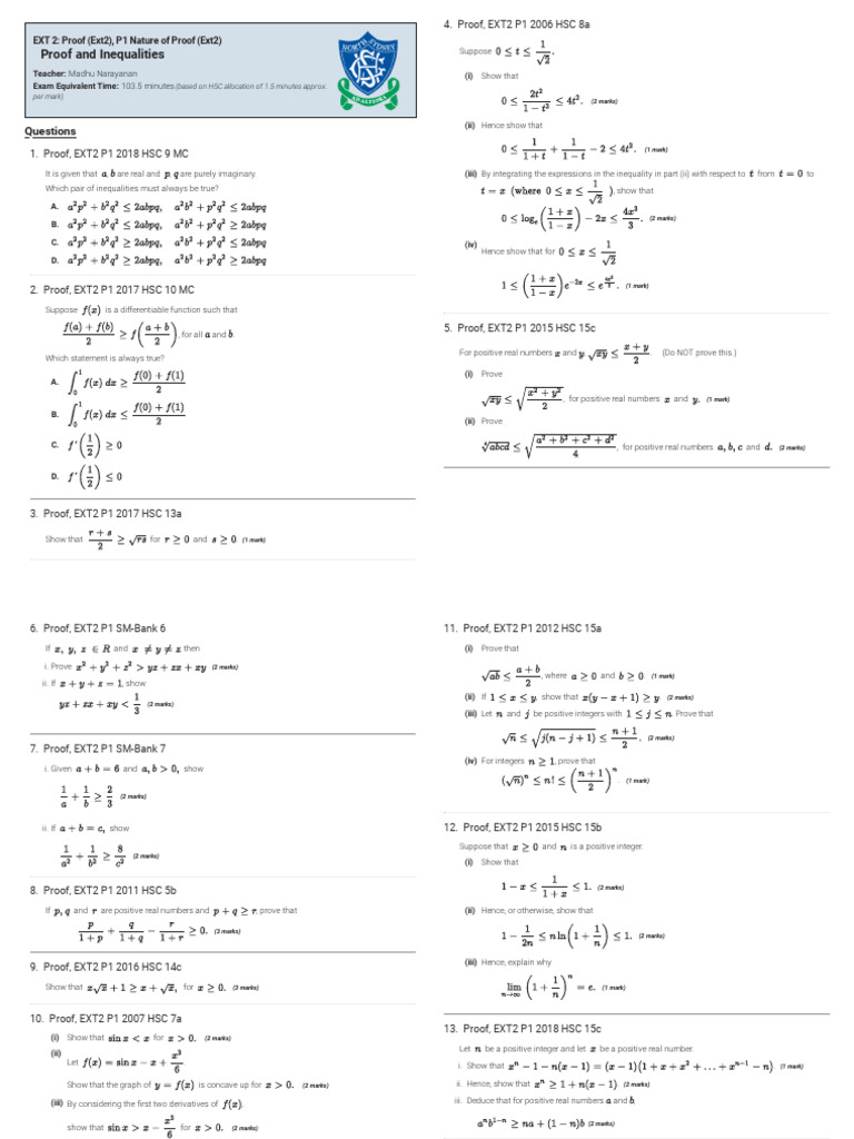 HSC Extension 2 Proof Questions Guide | PDF | Elementary Mathematics ...