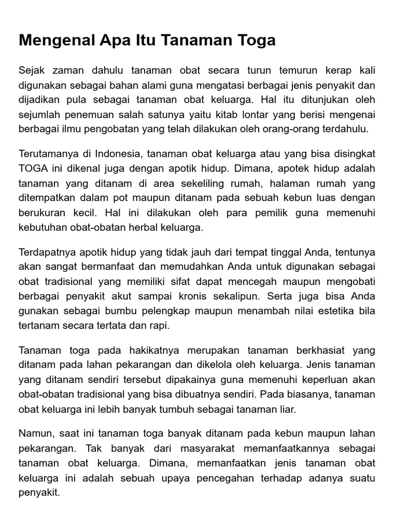Jenis Tanaman Toga | PDF | Kesehatan Holistik | Gaya Hidup