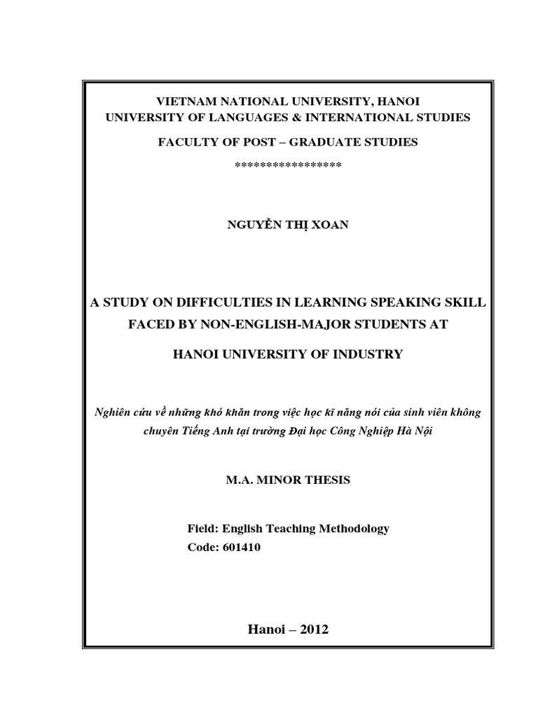 Vietnam National University, Hanoi University of Languages & International Studies Faculty of ...