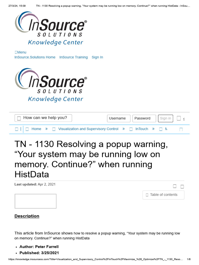 TN - 1130 Resolving A Popup Warning, TN - 1130 Resolving A Popup Warning,