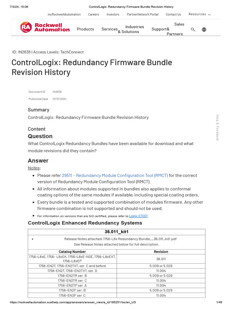 ControlLogix - Redundancy Firmware Bundle Revision History | PDF | Computing | Computer Science