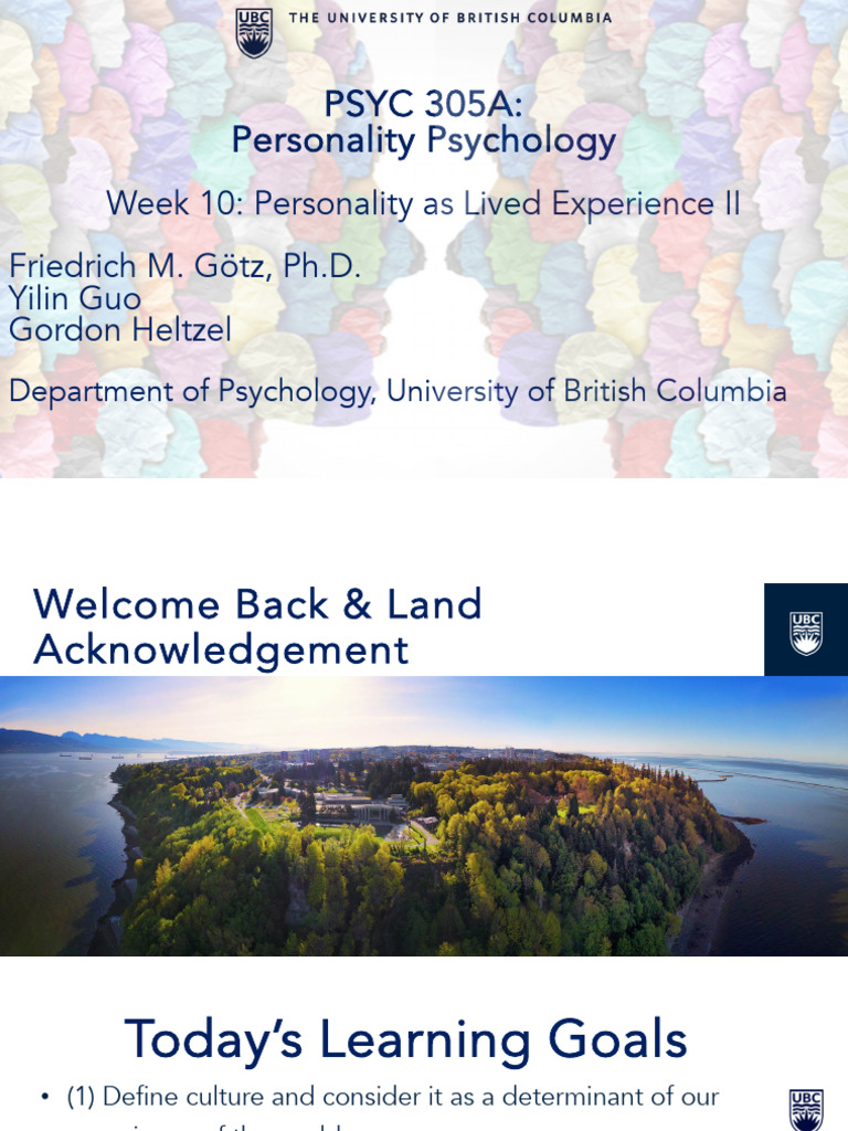 W10 S1 - Cultural Variation in Experience, Behaviour, and Personality ...