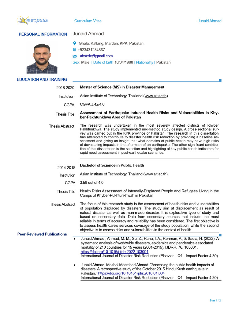 Europass CV - Ready Made | PDF | Khyber Pakhtunkhwa | Risk