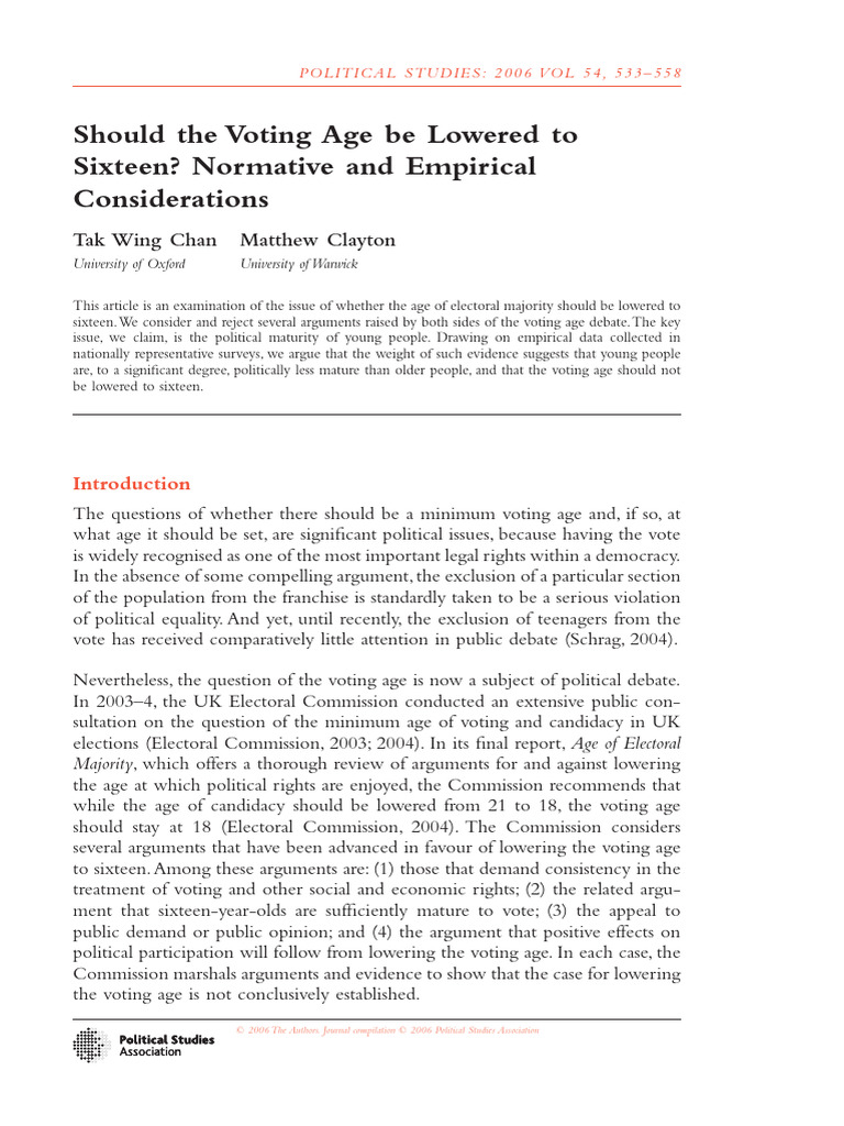 Arguments Against Lowering Voting Age | PDF | Voter Turnout | Suffrage