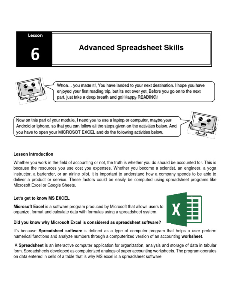 Lesson 6 Ms Excel Pdf Spreadsheet Microsoft Excel