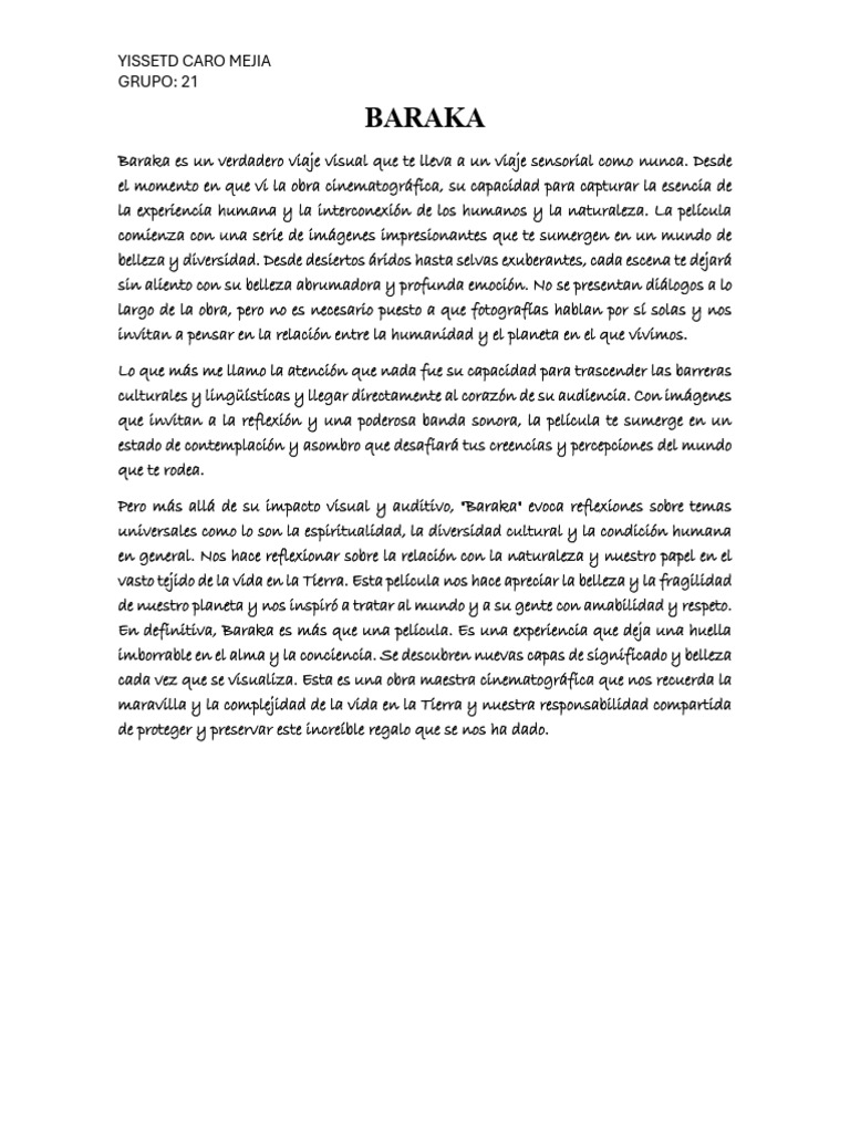 Ensayo Pelicula Baraka | PDF