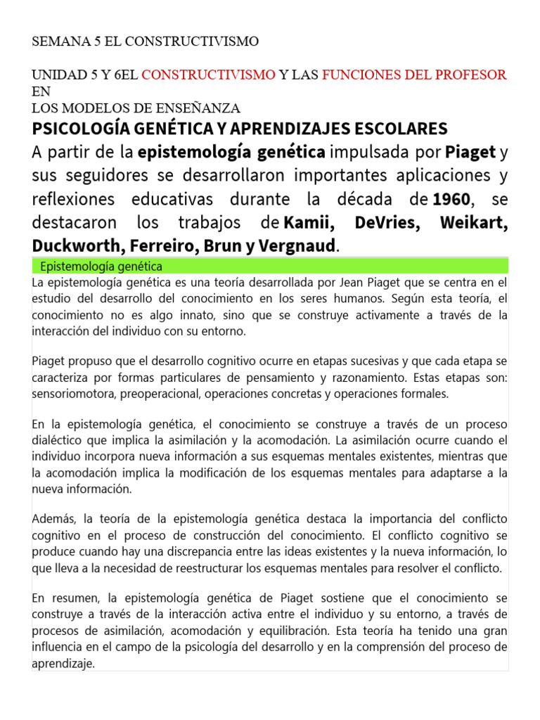 Semana 5 El Constructivismo | PDF | Constructivismo (filosofía de la educación) | Aprendizaje