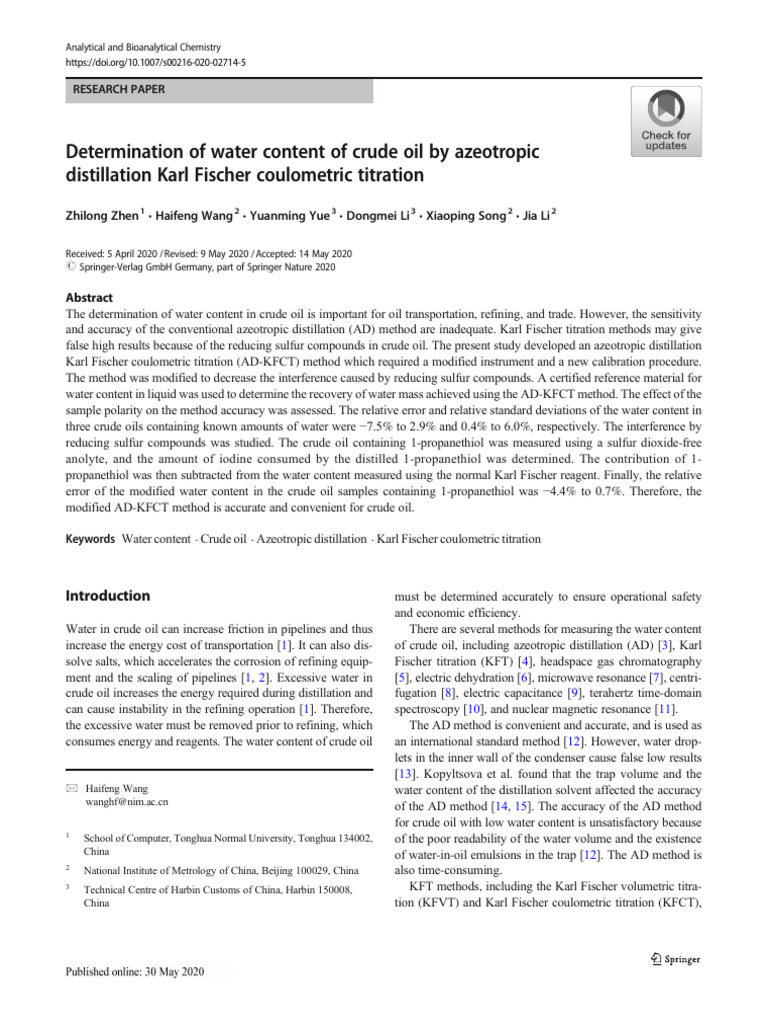 Determination of Water Content of Crude Oil by Azeotropic Distillation ...