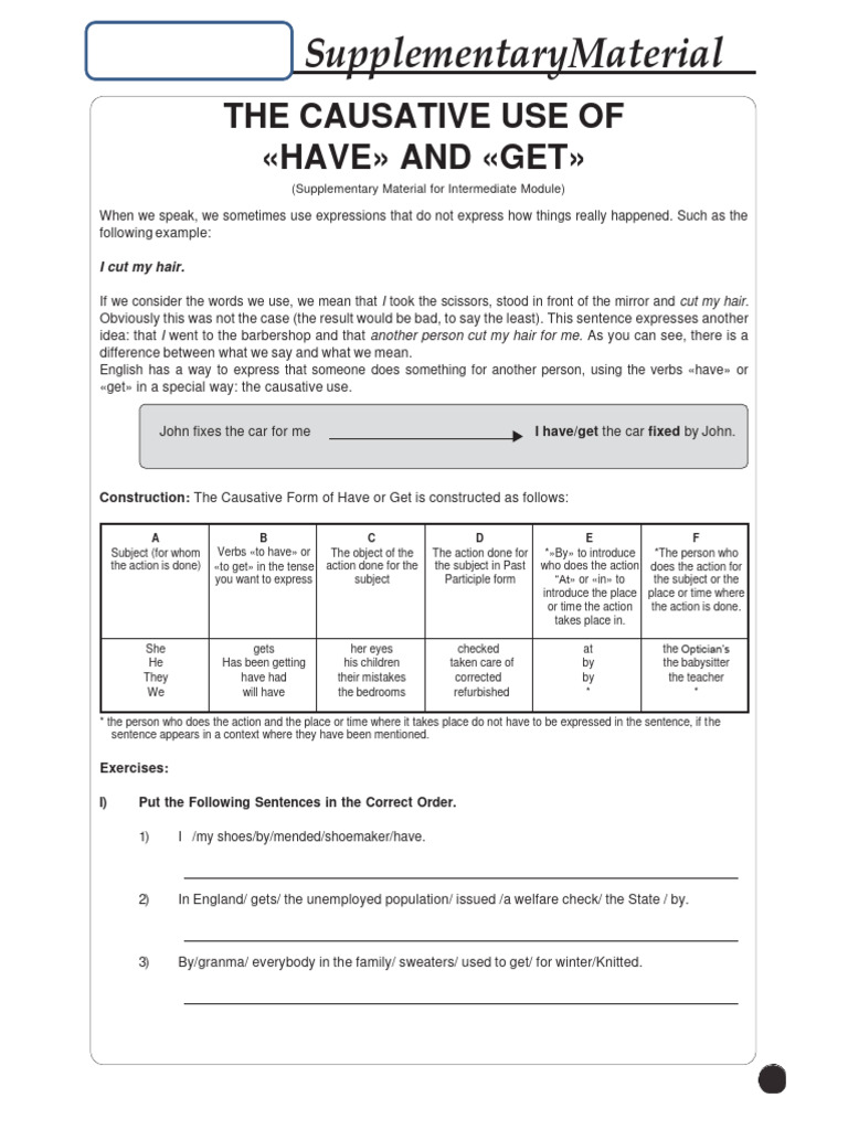Intermediate - Causative HAVE and GET | Download Free PDF | Verb ...