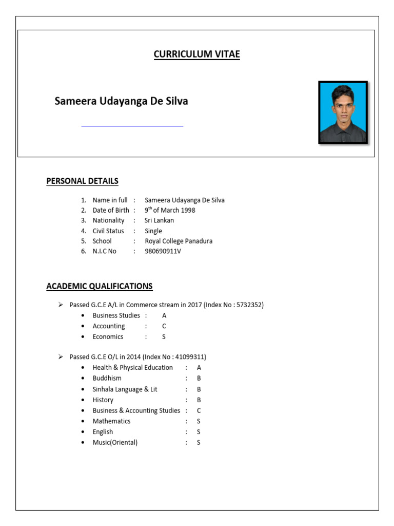 CV of Sameera Udayanga De Silva | PDF