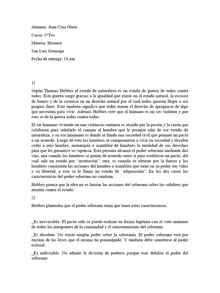 Otero Juan Cruz, Trabajo Práctico, 5°tec | PDF | Jean-Jacques Rousseau ...