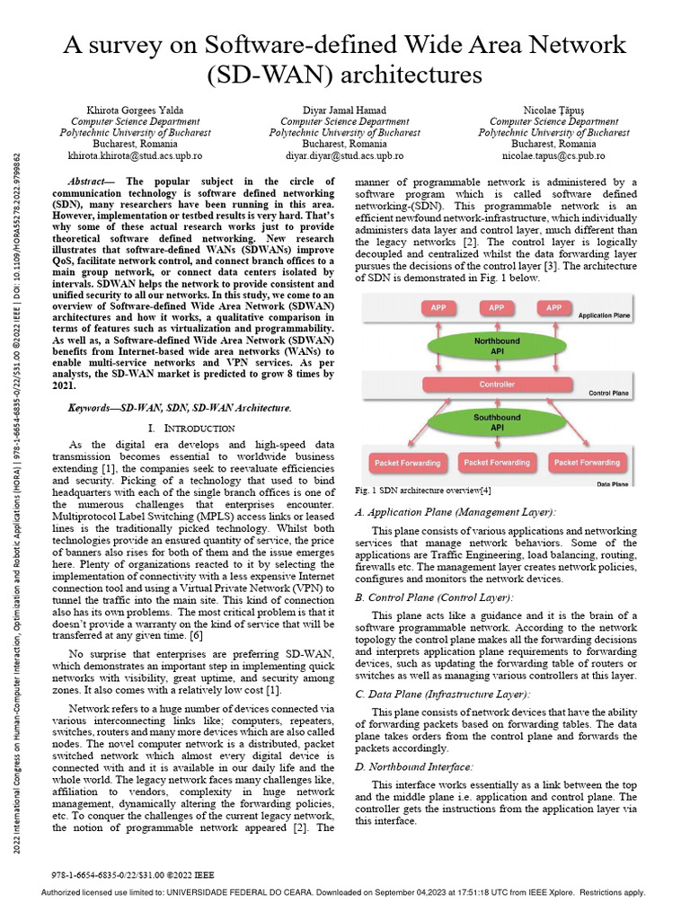 A Survey On Software-Defined Wide Area Network SD - WAN Architectures | PDF | Computer Network ...