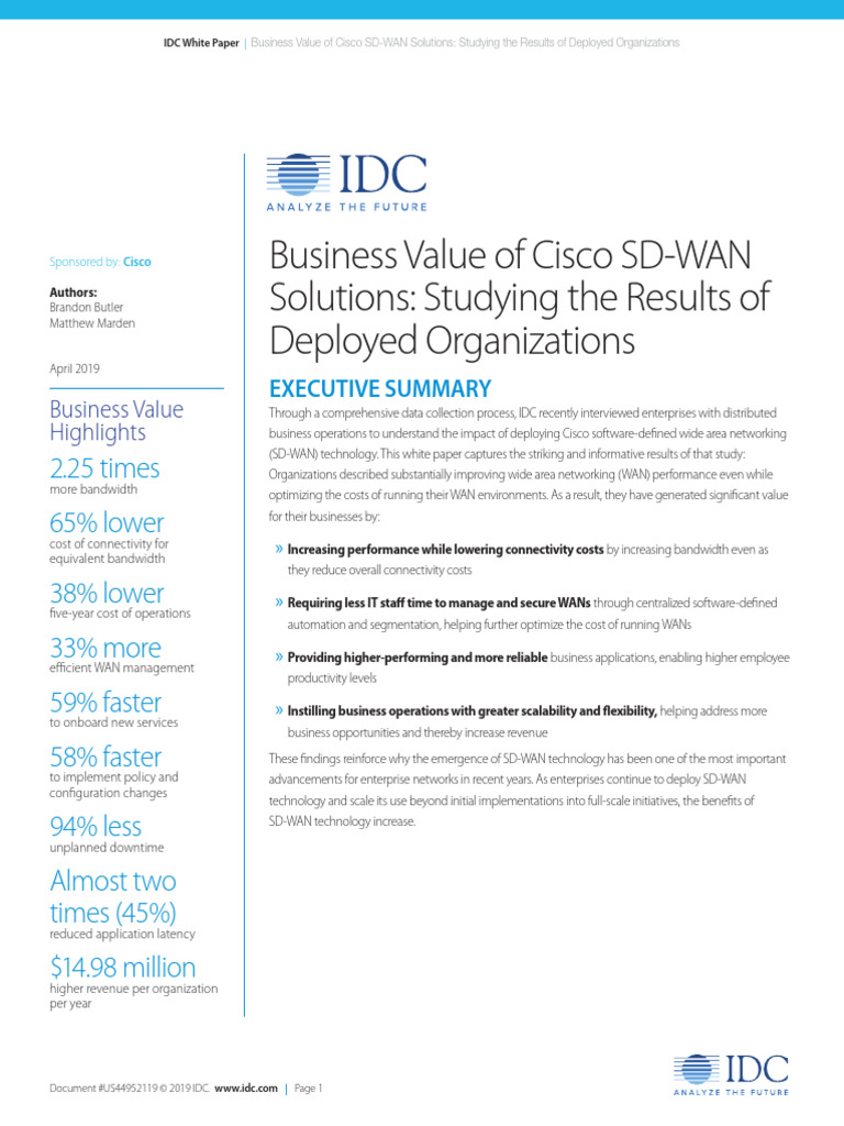 NB 06 Idc Business Value SD Wan Analyst RPT Cte en | PDF | Cloud Computing | Telecommunications