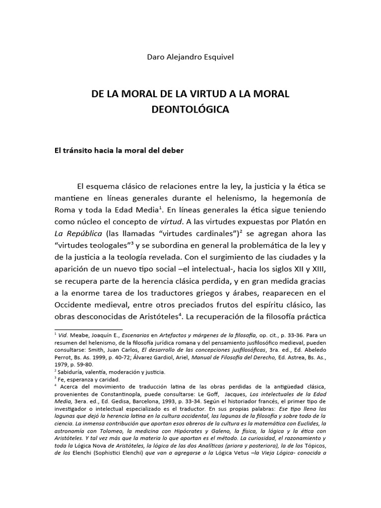De La Moral de La Virtud A La Moral Deontológica | PDF | Immanuel Kant | Moralidad