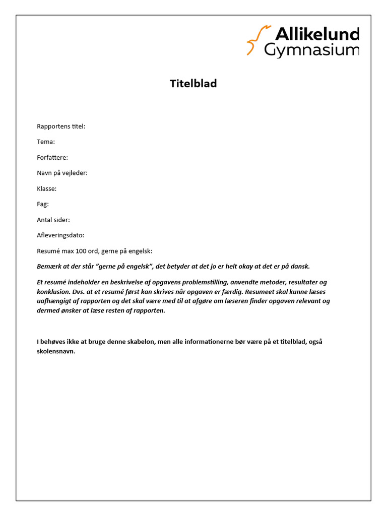 Eksempel På Titelblad Teknologi | PDF