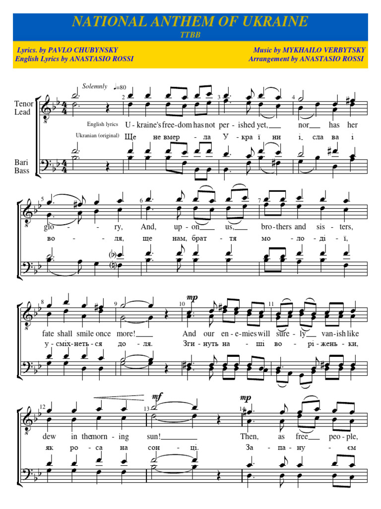 NATIONAL ANTHEM OF UKRAINE TTBB March 16 2022 | PDF