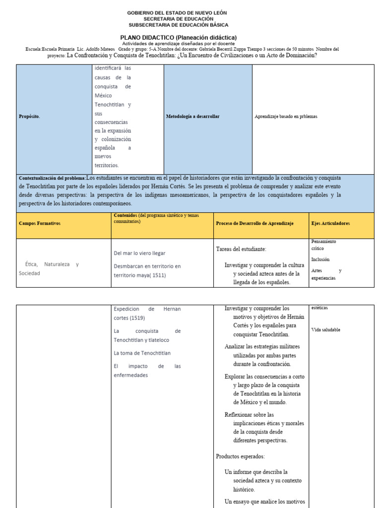 Formato Plano Didáctico 2023 - 2024 MEX Ejemplo de Una Plano Didactico para Quinto Grado | PDF ...