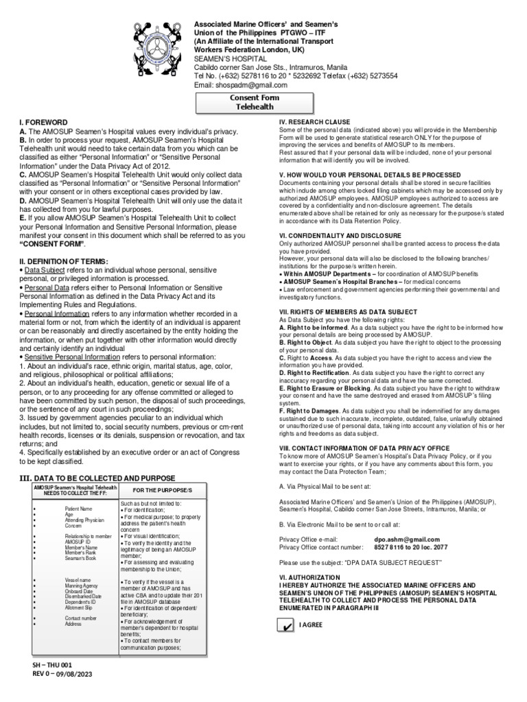 AMOSUP Telehealth Consent Form | PDF | Privacy | Information Science