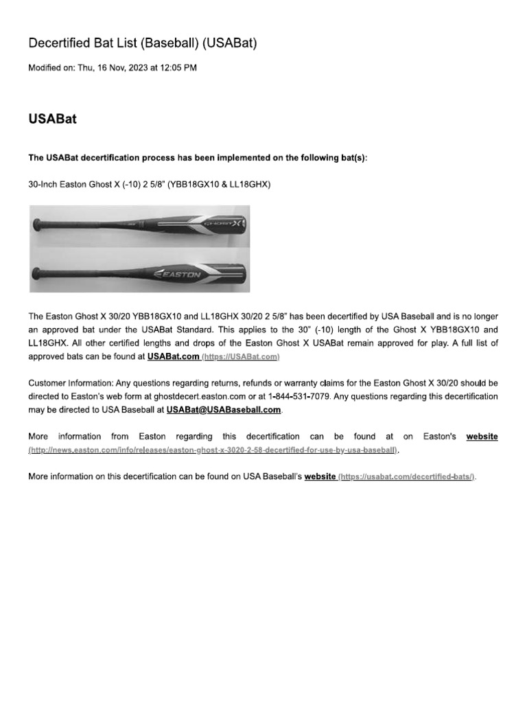 Decertified Bat List Usabat | PDF
