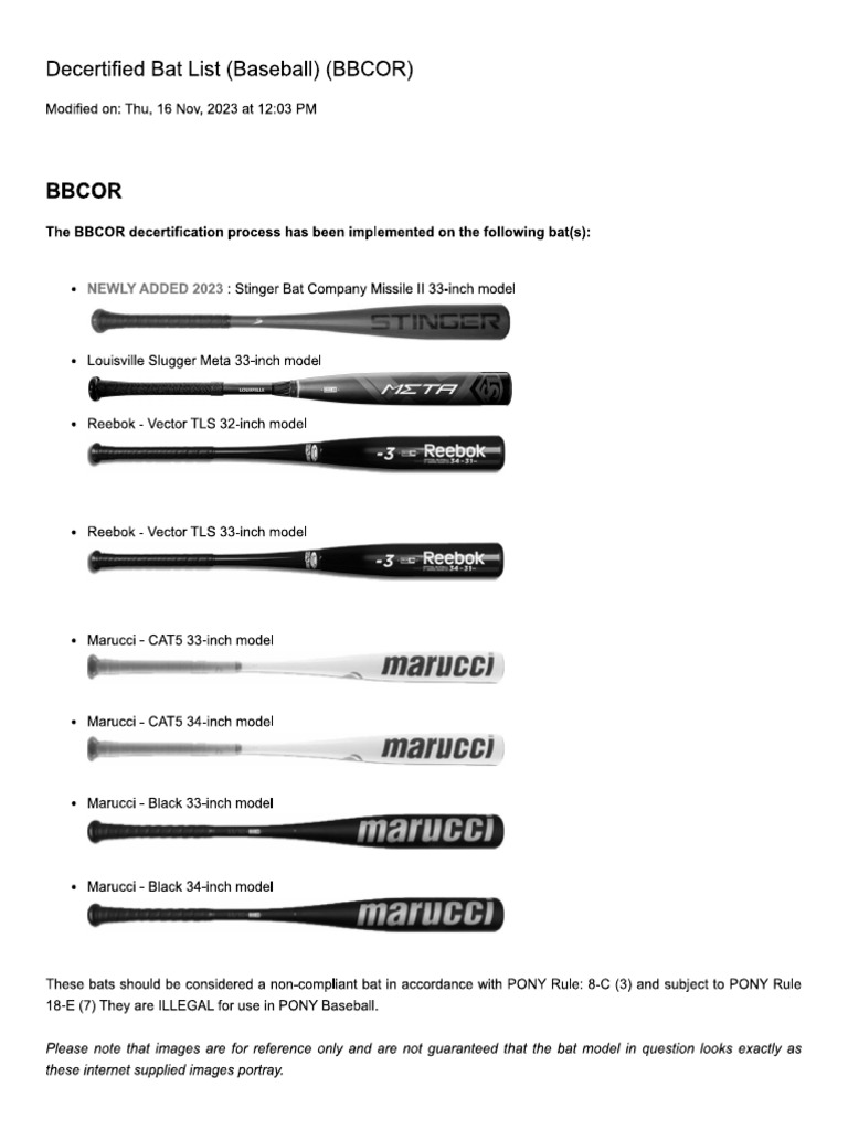 Decertified Bat List Bbcor | PDF