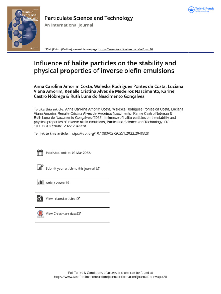 Influence of Halite Particles On The Stability and Physical Properties ...
