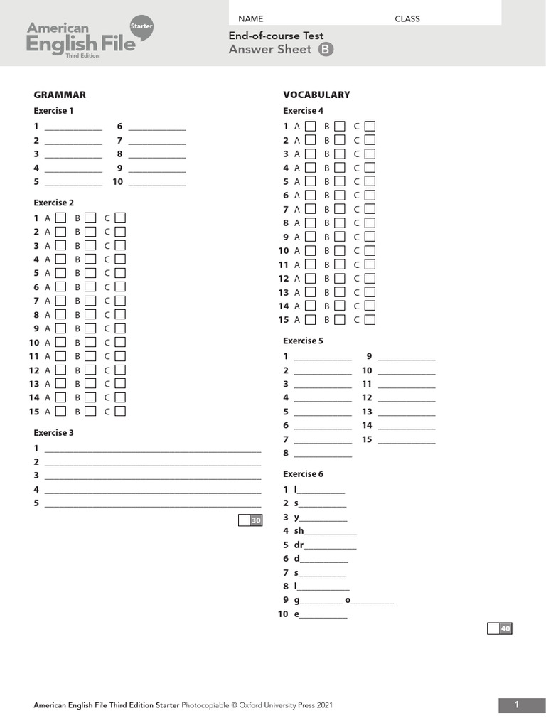 English Test Answer Sheet | PDF | Linguistics | Languages
