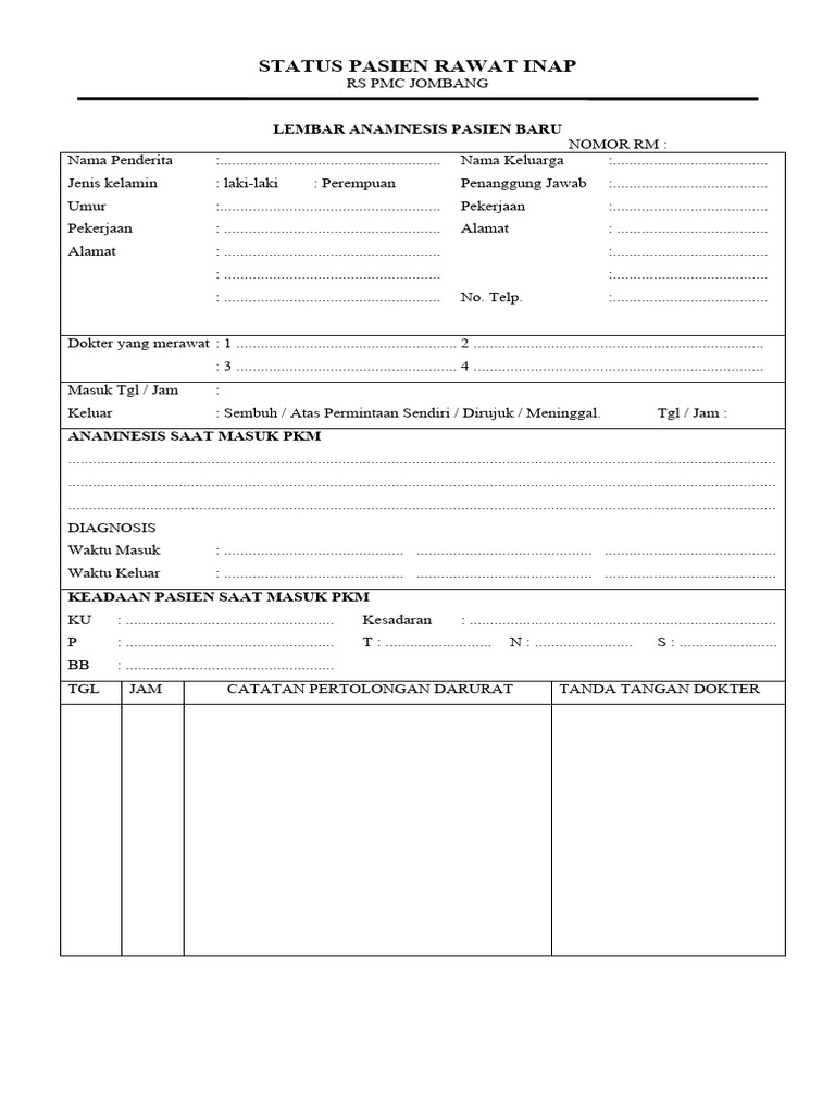 Formulir Rawat Inap Pasien | PDF