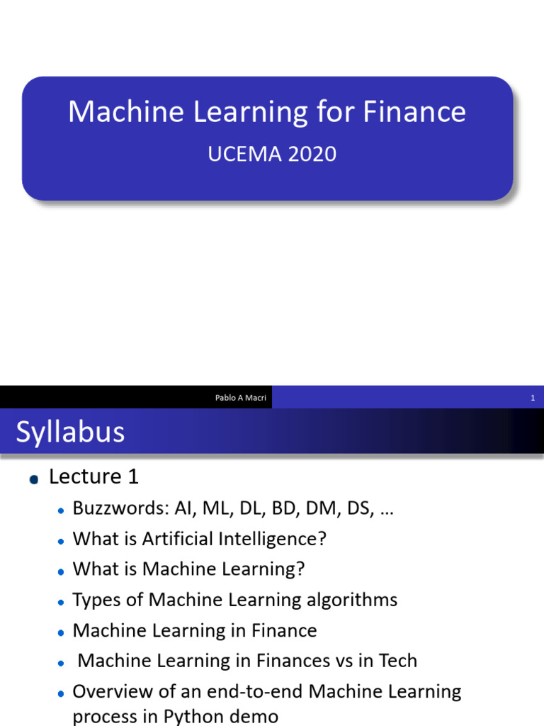 L1 - Machine Learning For Finance | PDF | Machine Learning | Deep Learning