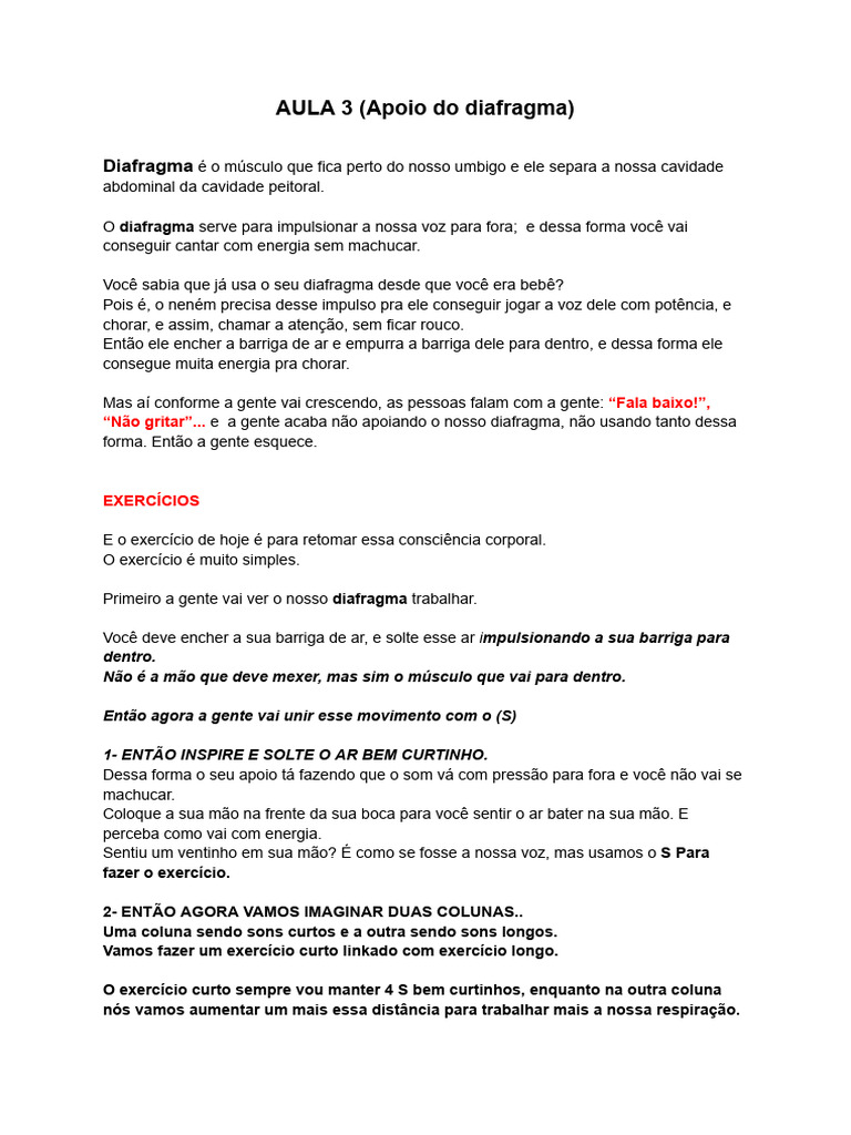 AULA CANTO 03 (Apoio Do Diafragma) - Documentos Google | PDF