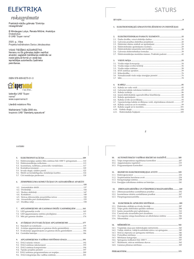 Elektrika-Rokasgramata Saturs LV-1 | PDF