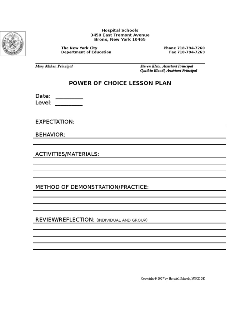 Date: - Level: - : Power of Choice Lesson Plan | PDF