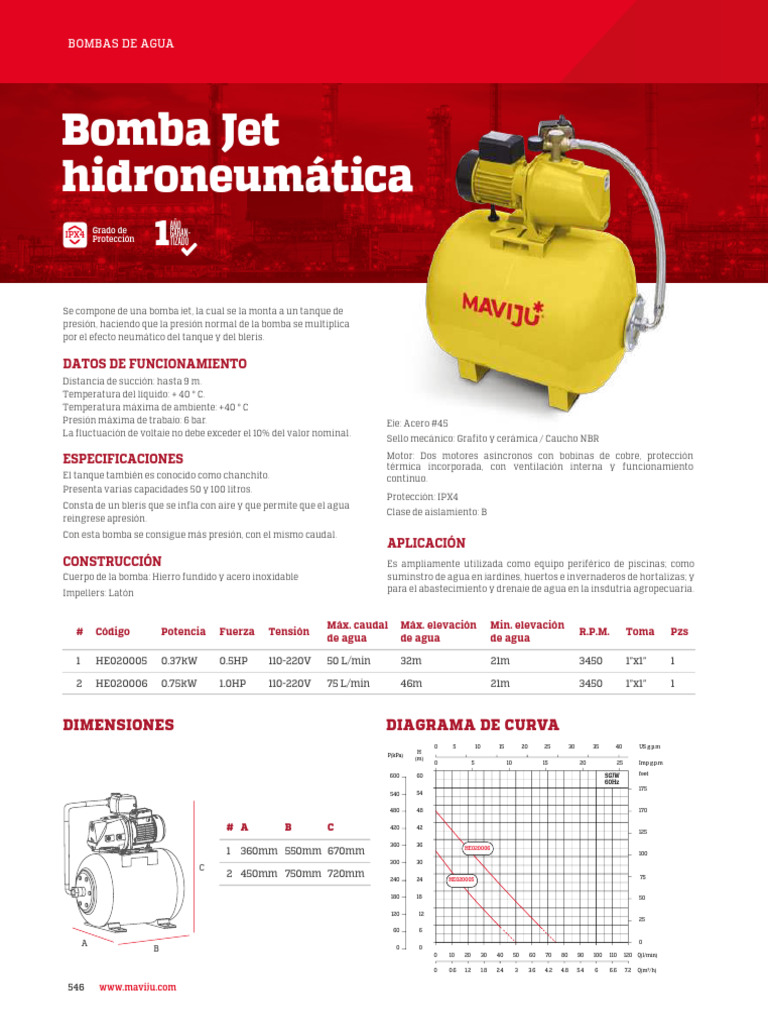 Ficha Técnica Bomba Hidroneumatica MAVIJU | PDF | Agua | Bomba