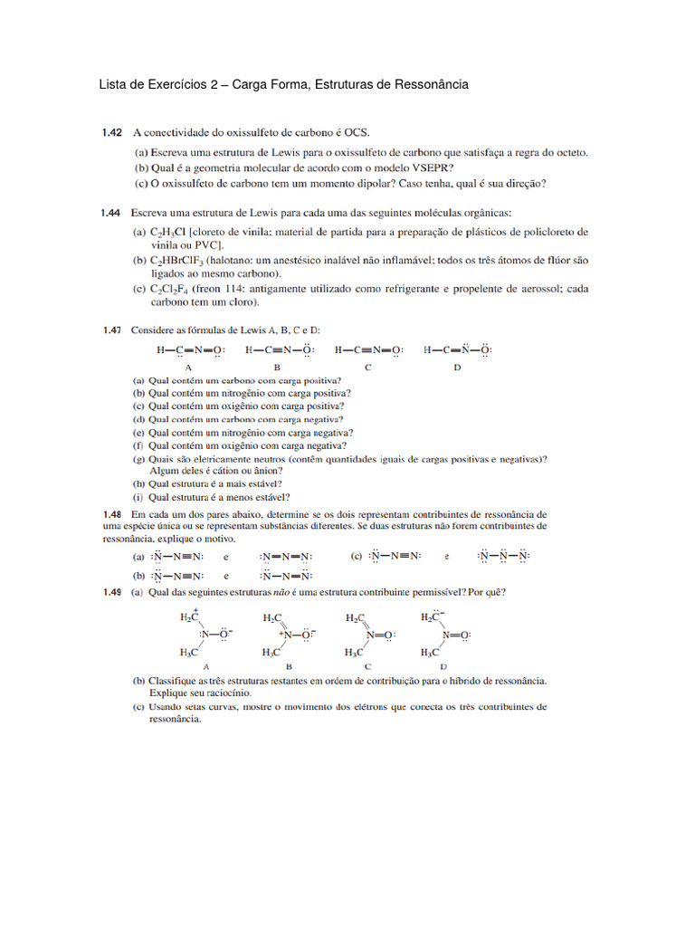 Exercícios de Carga Formal e Ressonância | PDF