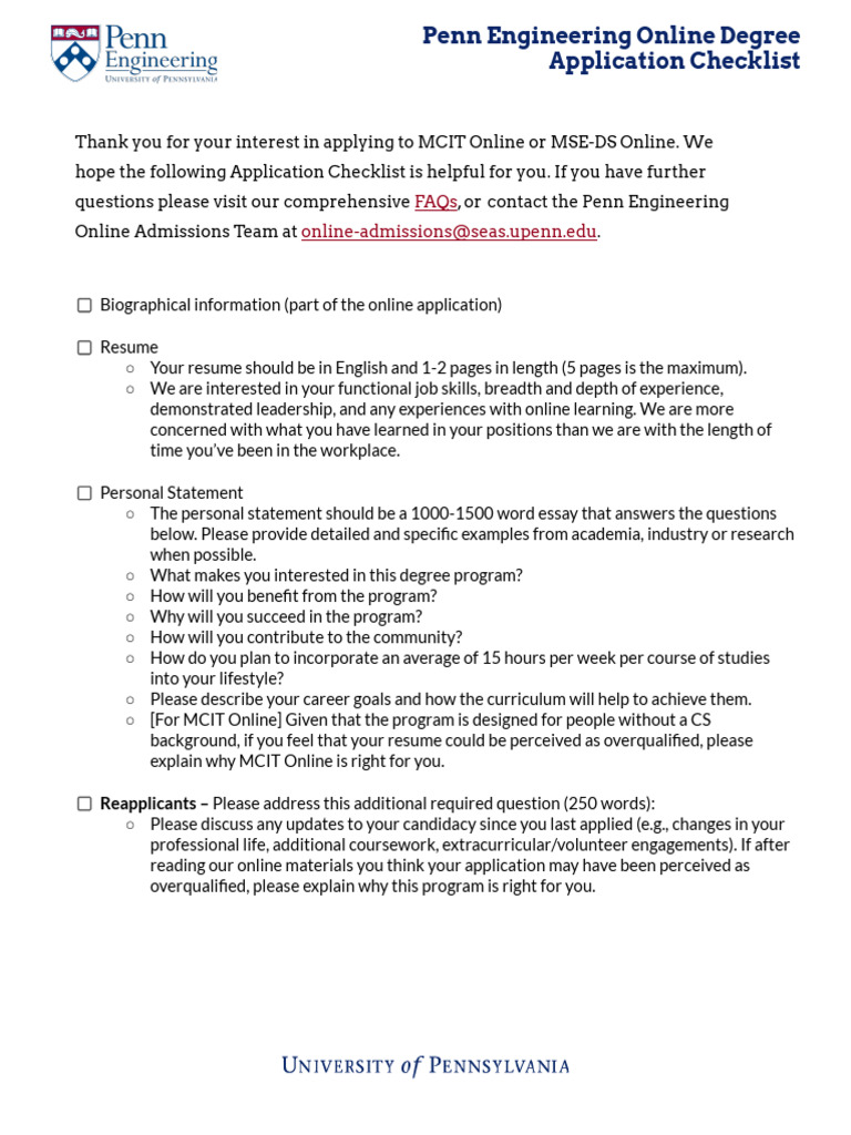 Penn Engineering Online App Guide | PDF | Test Of English As A Foreign ...