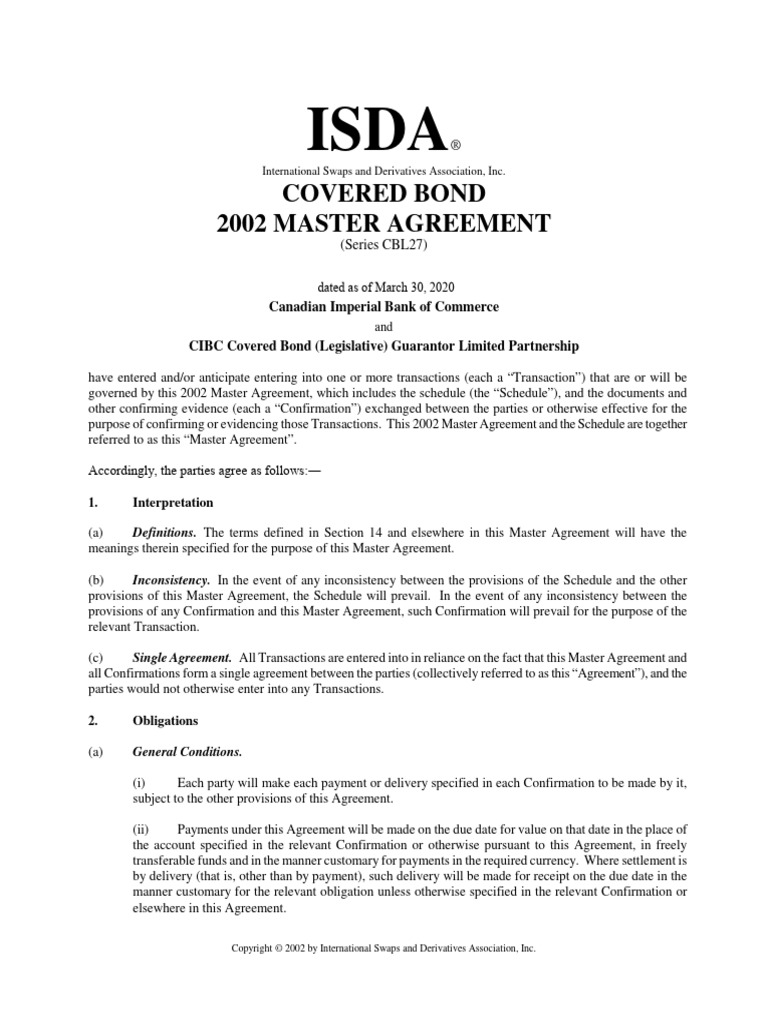 Cibc Cbl27 2 Cad GBP Covered Bond Swap Agreement en | PDF | Credit ...