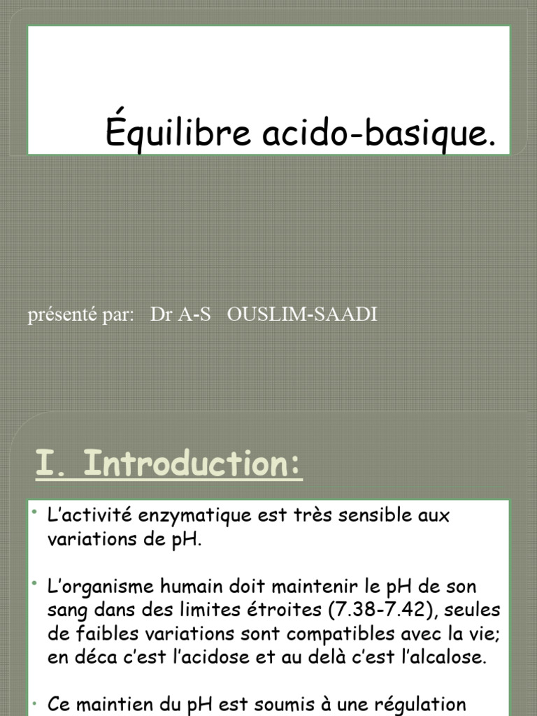 Cours Équilibre Acido-Basique | PDF | Respiration | Solution tampon
