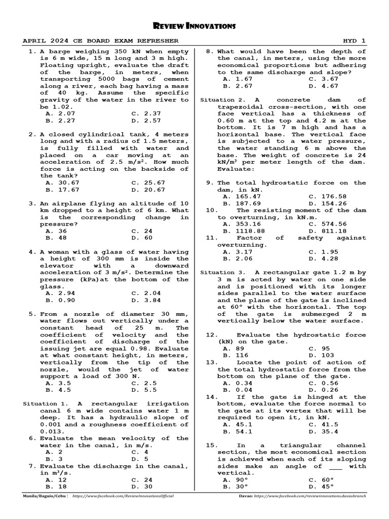 Hyd Ref 1 | PDF | Buoyancy | Fluid Dynamics