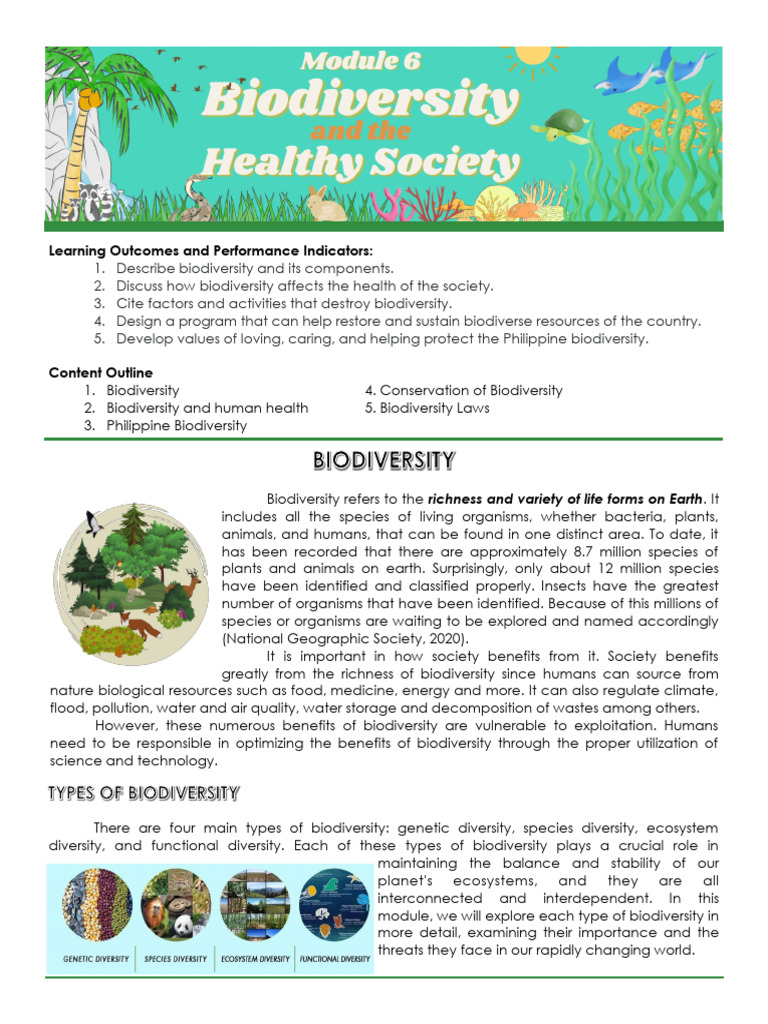 MODULE 6 Biodiversity and The Healthy Society | PDF | Biodiversity ...