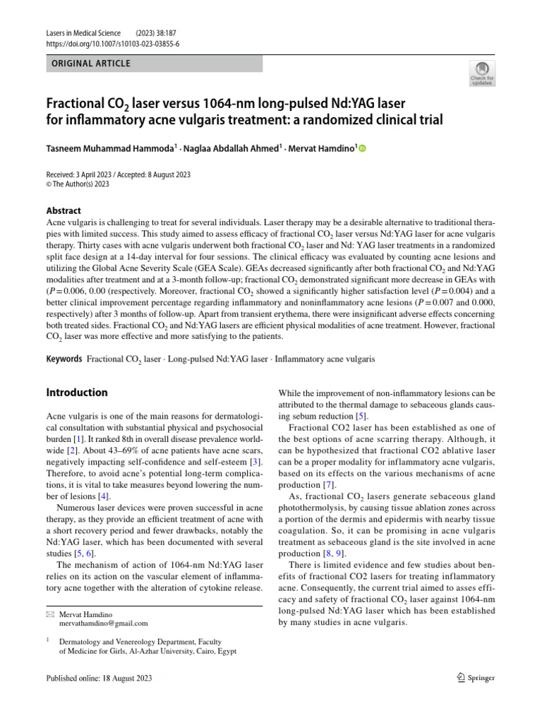 Fractional CO2 Laser Versus 1064-nm Long-Pulsed Acne Vulgaris Treatment ...
