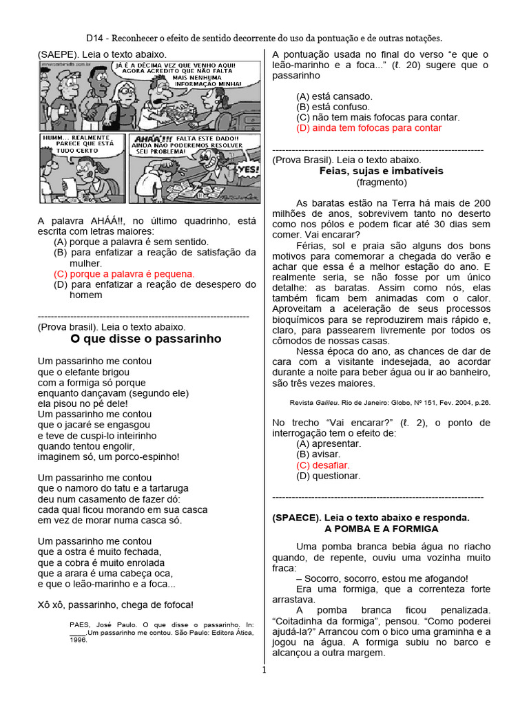 D14 (Por Descritores Port - 5º Ano) | PDF | Voo | Avião